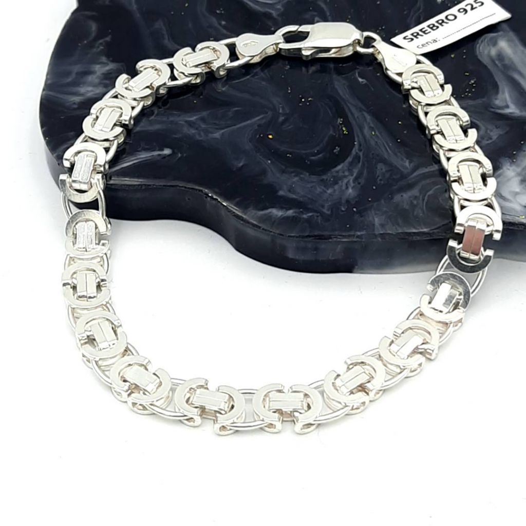 Bransoleta srebrna męska splot królewski płaski | Mona Style